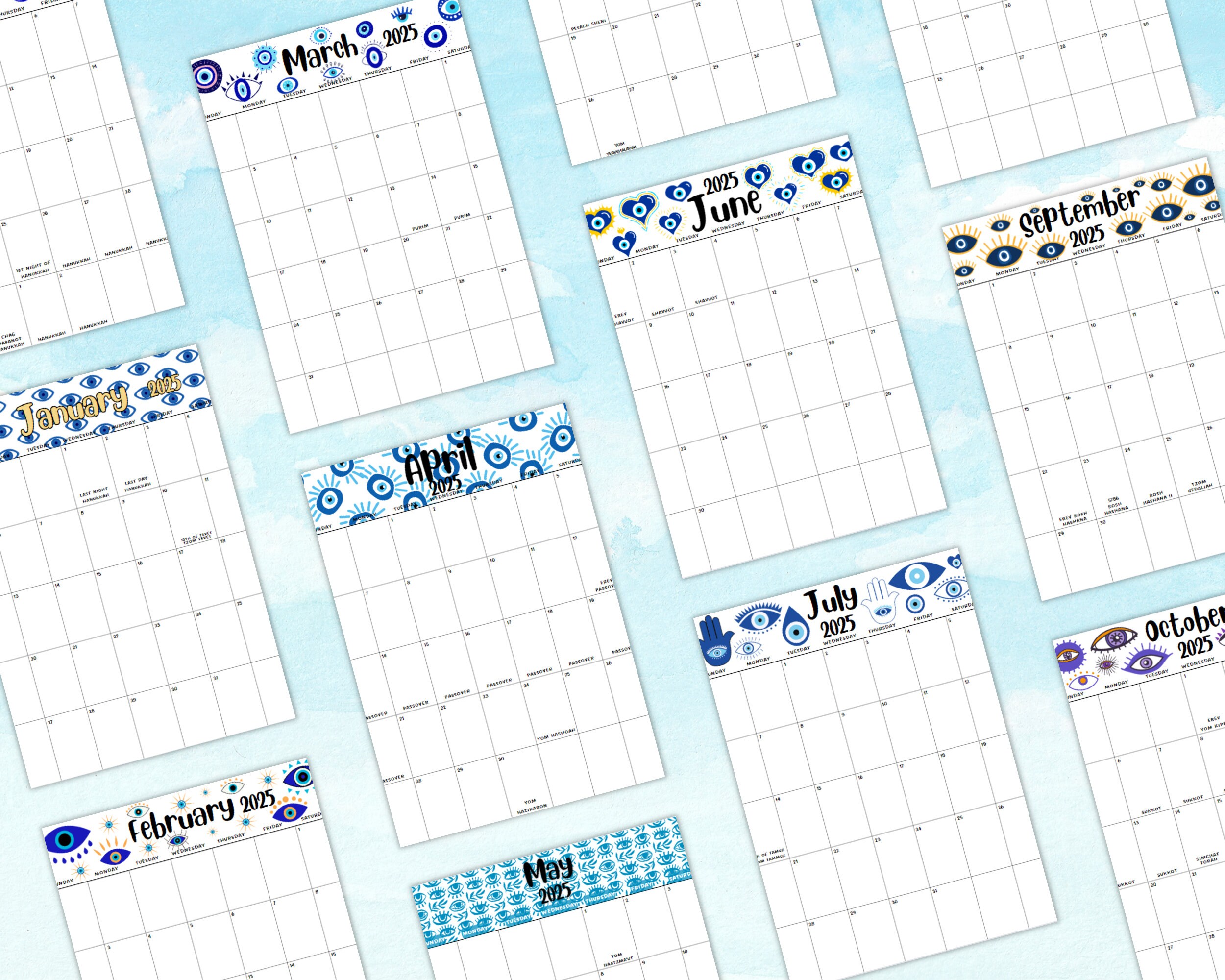 2024-2025 Jewish Calendar Evil Eye Printable | Evil Eye Printable ...