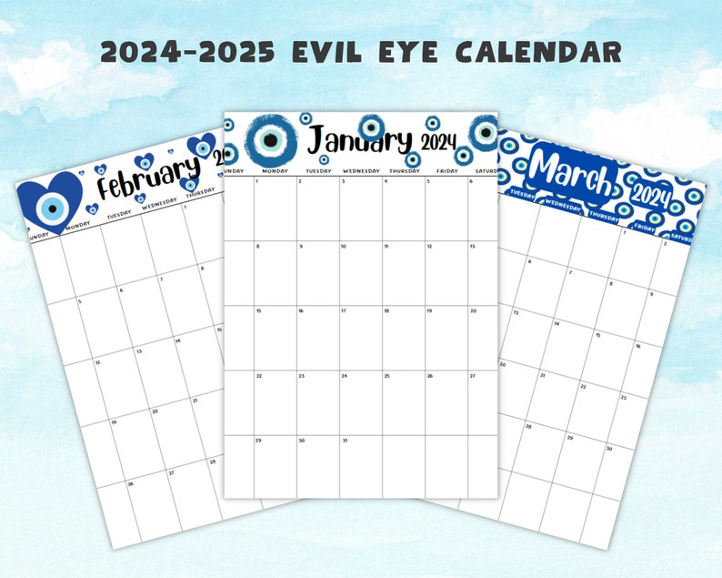 2024-2025 Evil Eye Blank Monthly Calendar Printable |2024 2025 ...