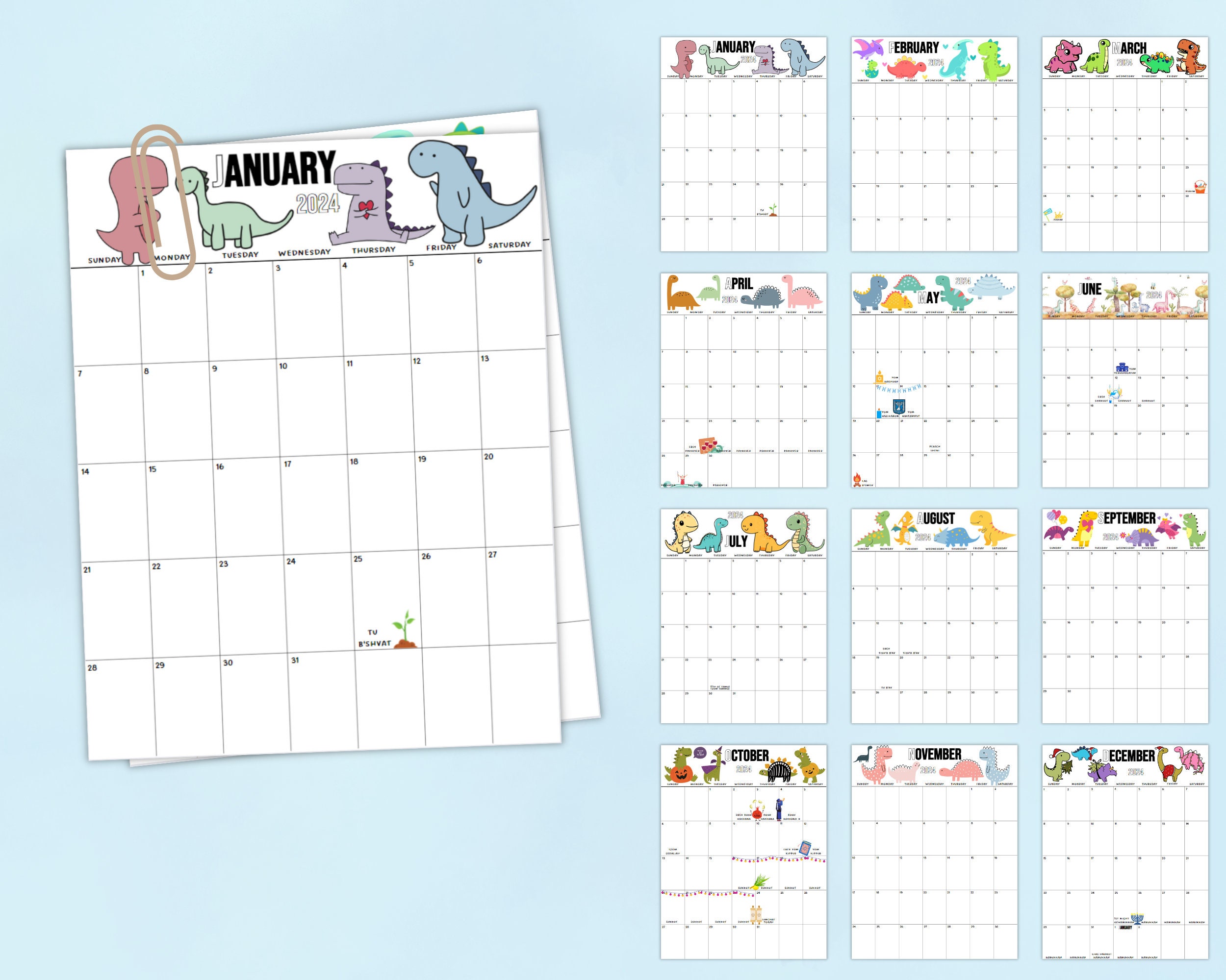 Dinosaur Calendar | Printable 2024 Calendar | Cute Dinosaur Calendar ...