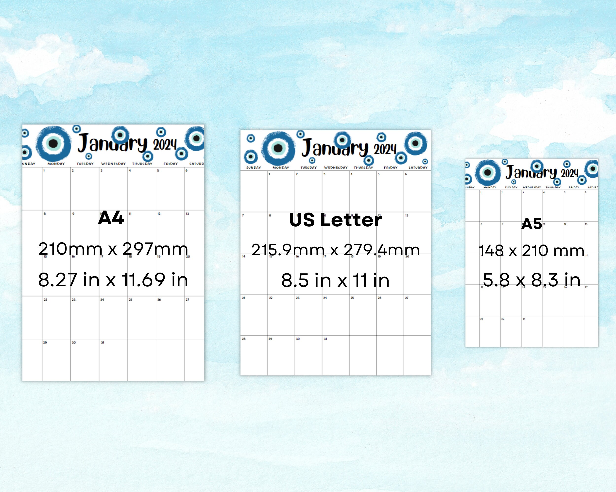 2024-2025 Evil Eye Blank Monthly Calendar Printable |2024 2025 ...