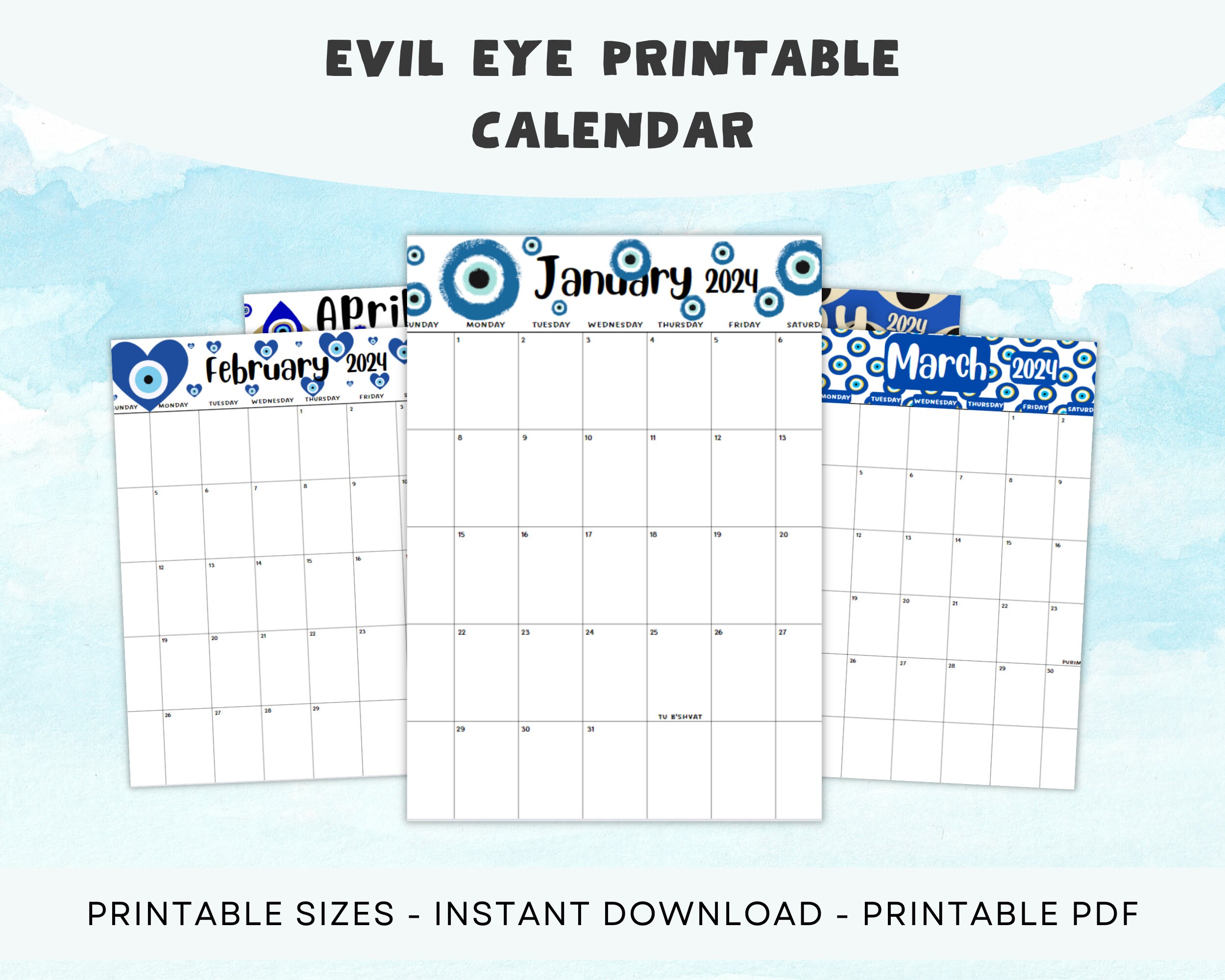 2024-2025 Jewish Calendar Evil Eye Printable | Evil Eye Printable ...