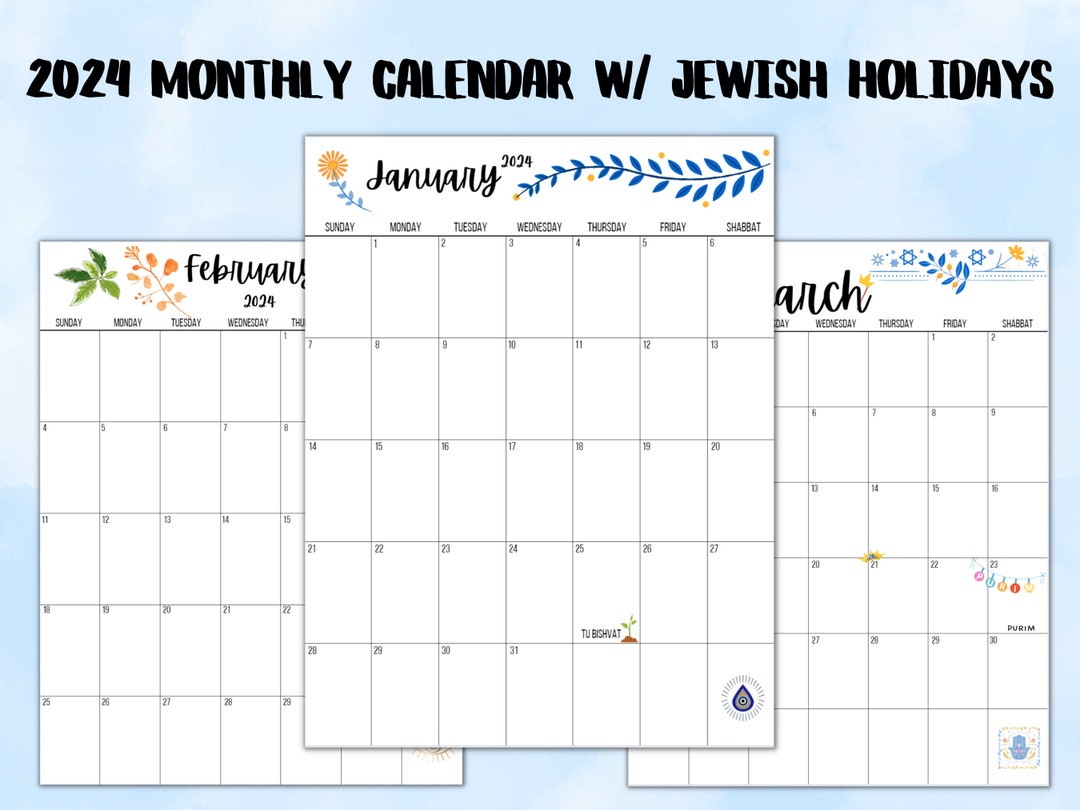 2024 Monthly Calender With Jewish and Israeli Holidays | Printable ...