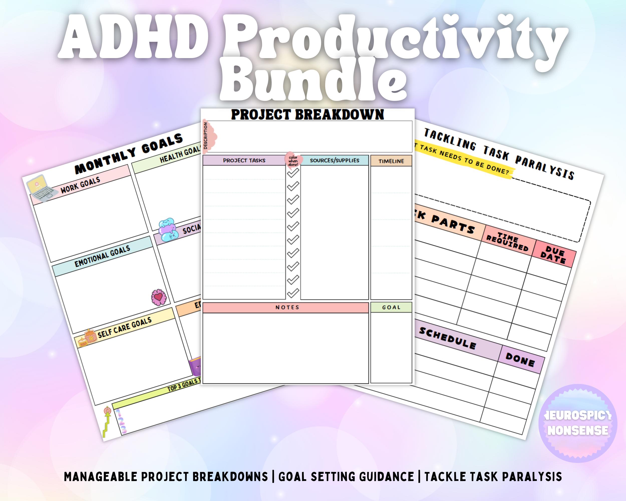 ADHD Productivity Bundle | ADHD Worksheet | ADHD Productivity ...