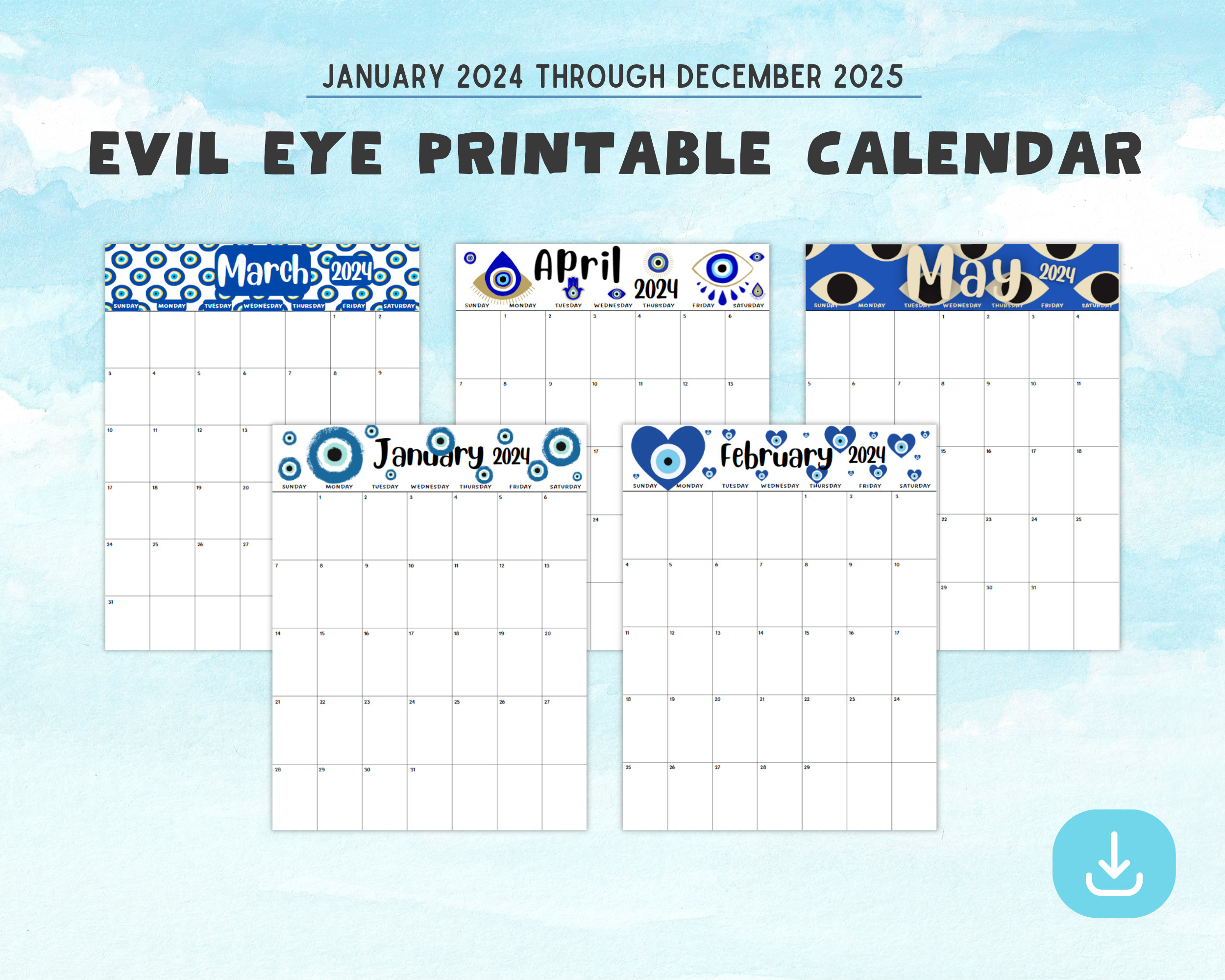 2024-2025 Evil Eye Blank Monthly Calendar Printable |2024 2025 ...