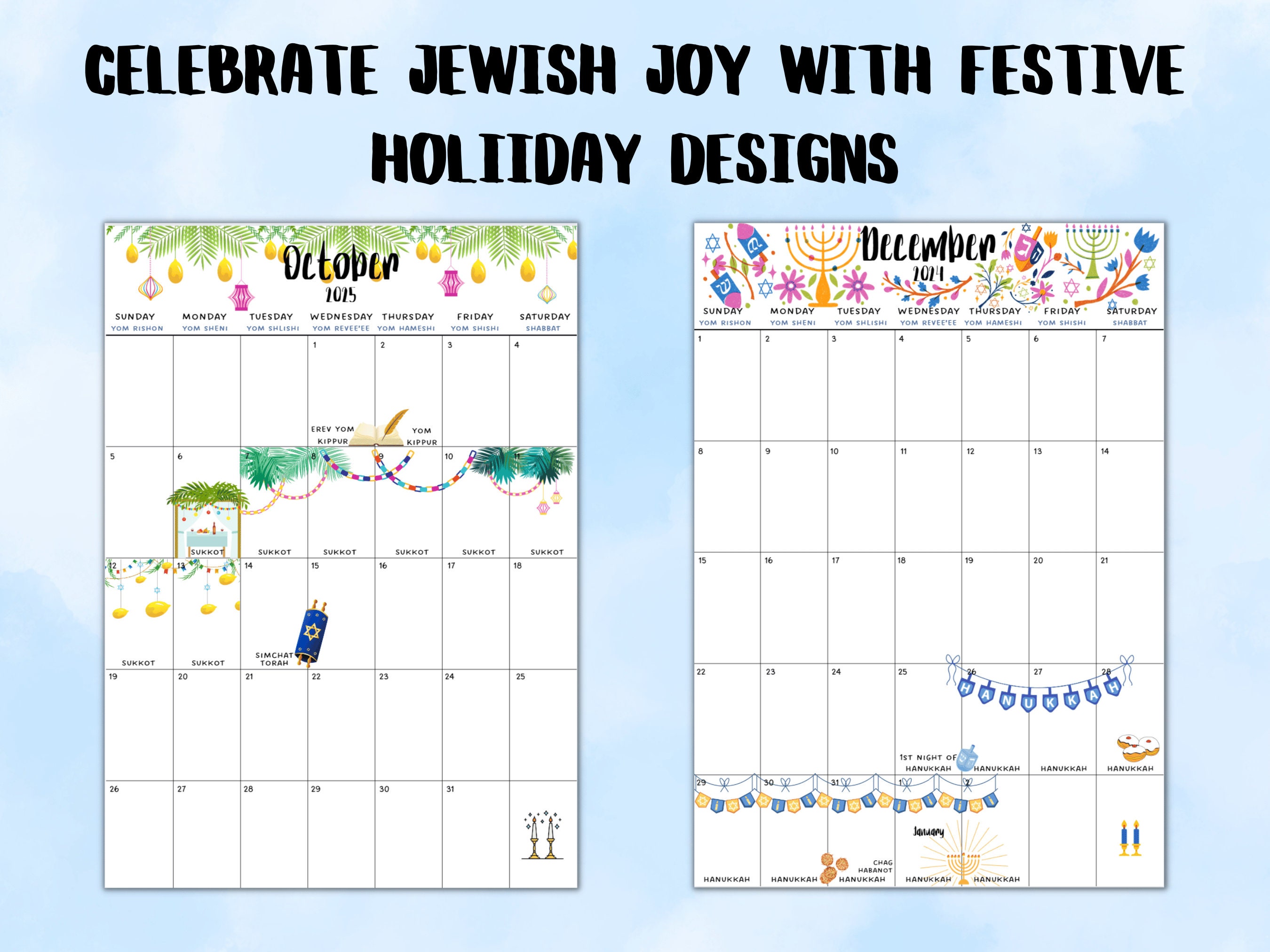2024 2025 Monthly Calendar Bundle With Jewish &israeli Holidays ...