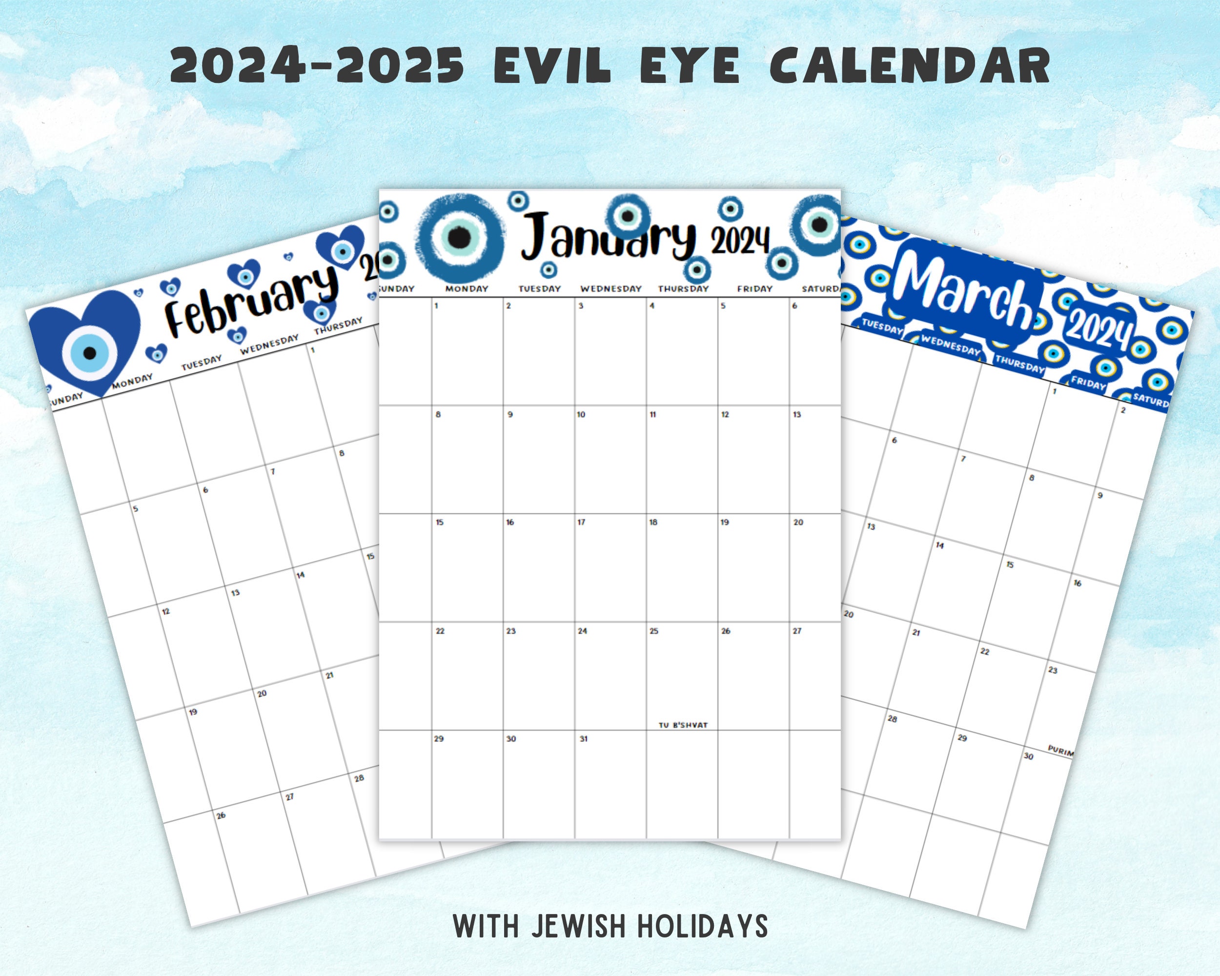 2024-2025 Jewish Calendar Evil Eye Printable | Evil Eye Printable ...