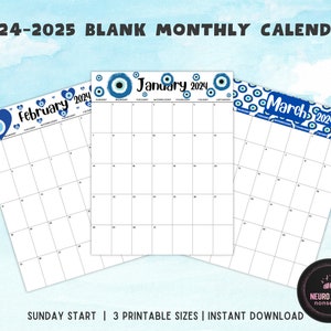2024-2025 Evil Eye Blank Monthly Calendar Printable |2024 2025 ...