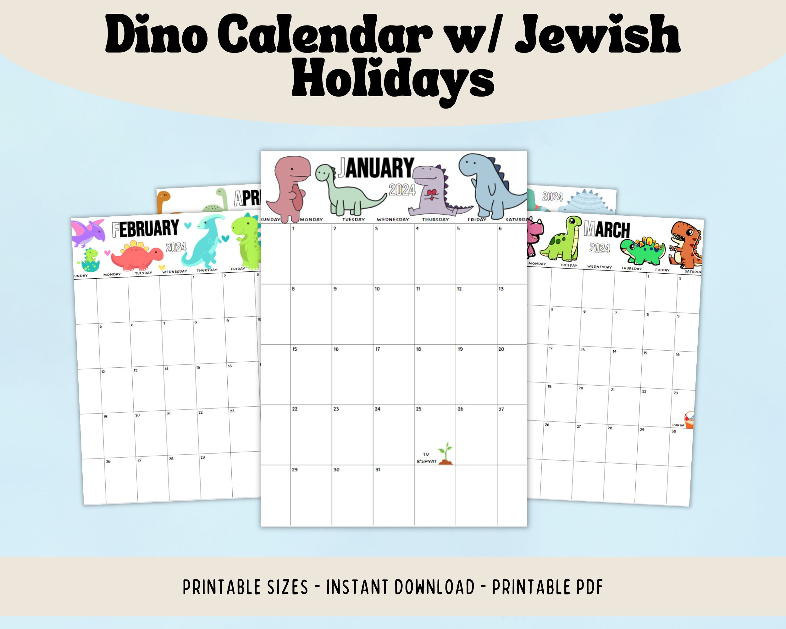 Dinosaur Calendar | Printable 2024 Calendar | Cute Dinosaur Calendar ...