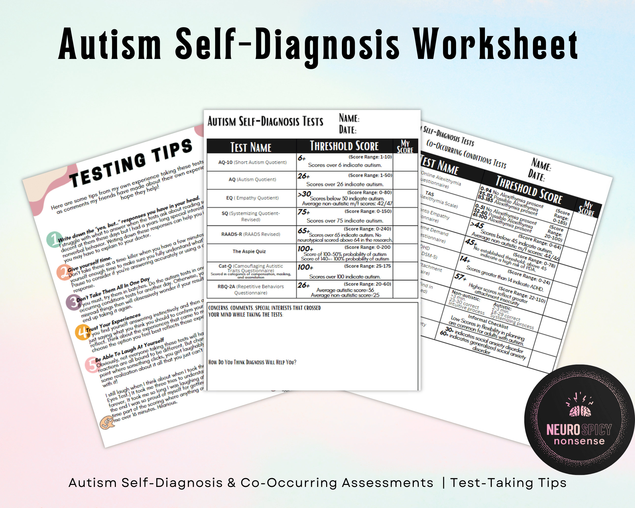 Autism Self Diagnosis Worksheet | Autism Self Diagnosis Printable ...