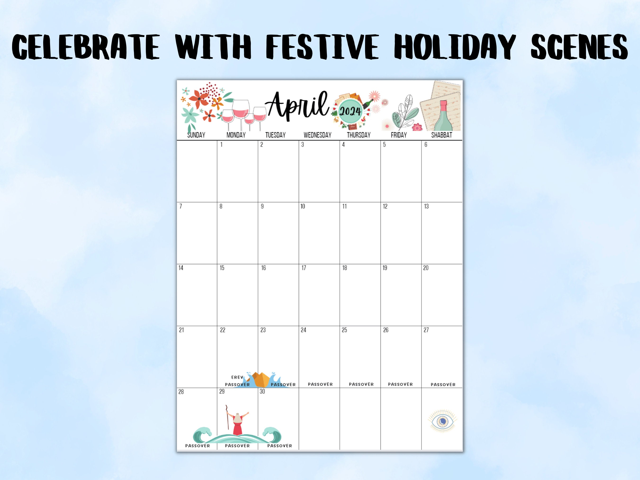 2024 Monthly Calender With Jewish and Israeli Holidays | Printable ...