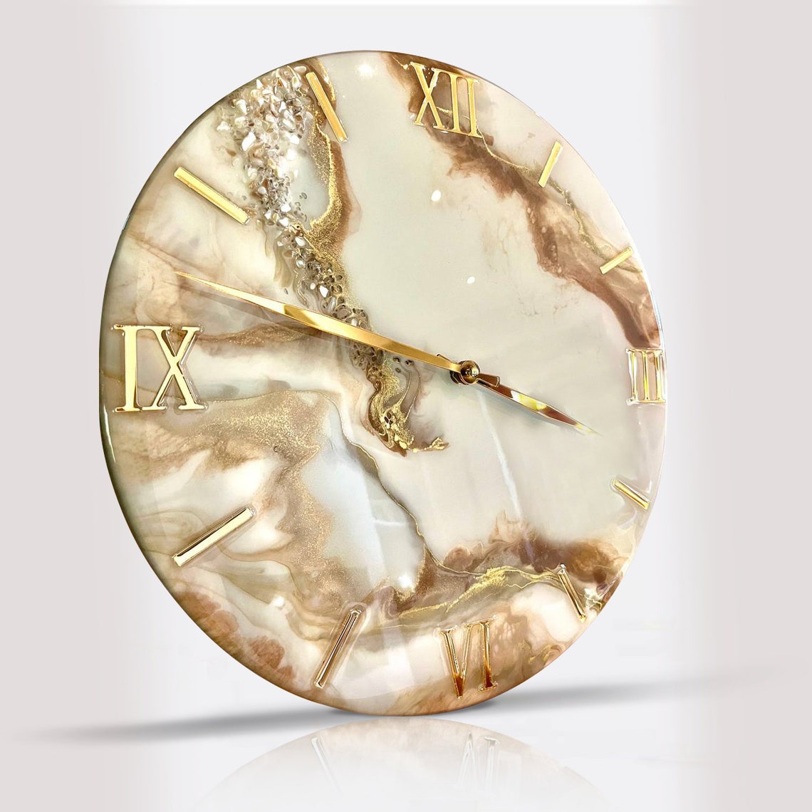 Large Wall Clock Light Beige Elegant Marble Wall Clock Unique Epoxy ...