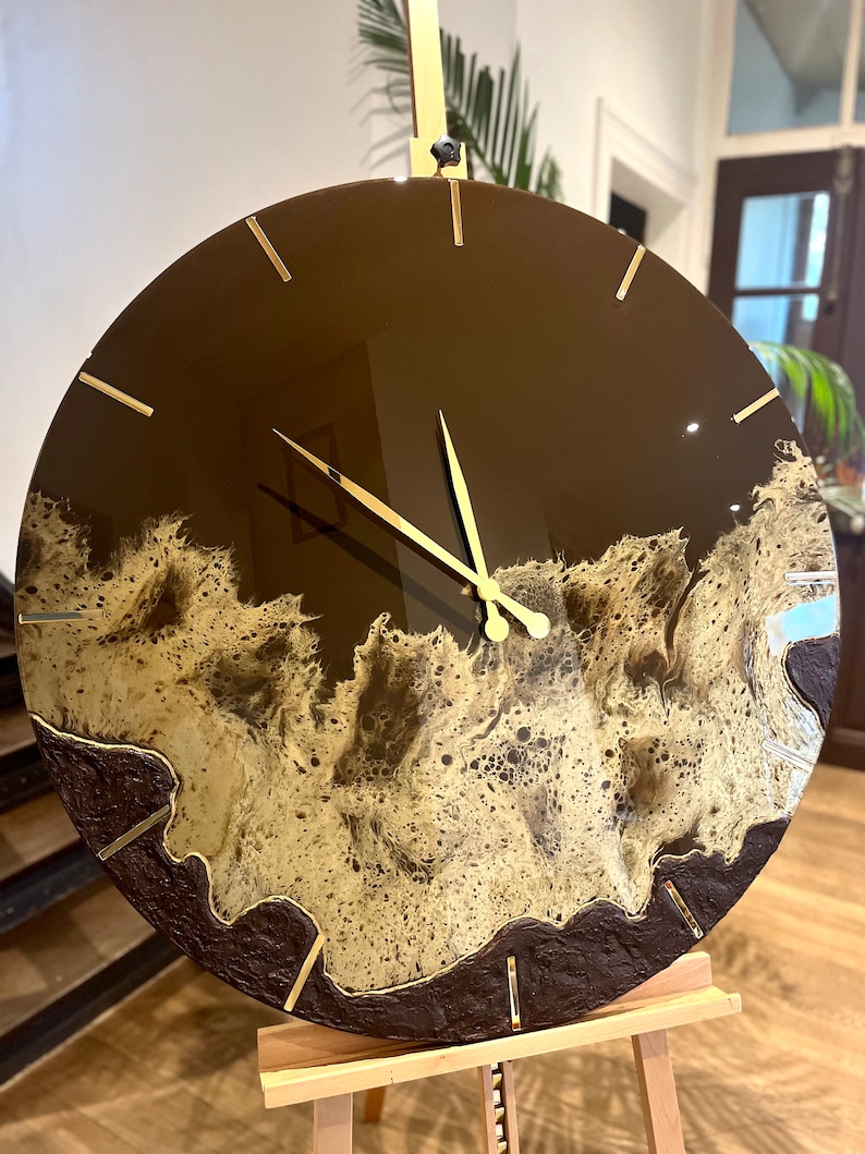 Large Wall Clock Dark Brown and Gold Wall Clock Unique Wall Clock by ...