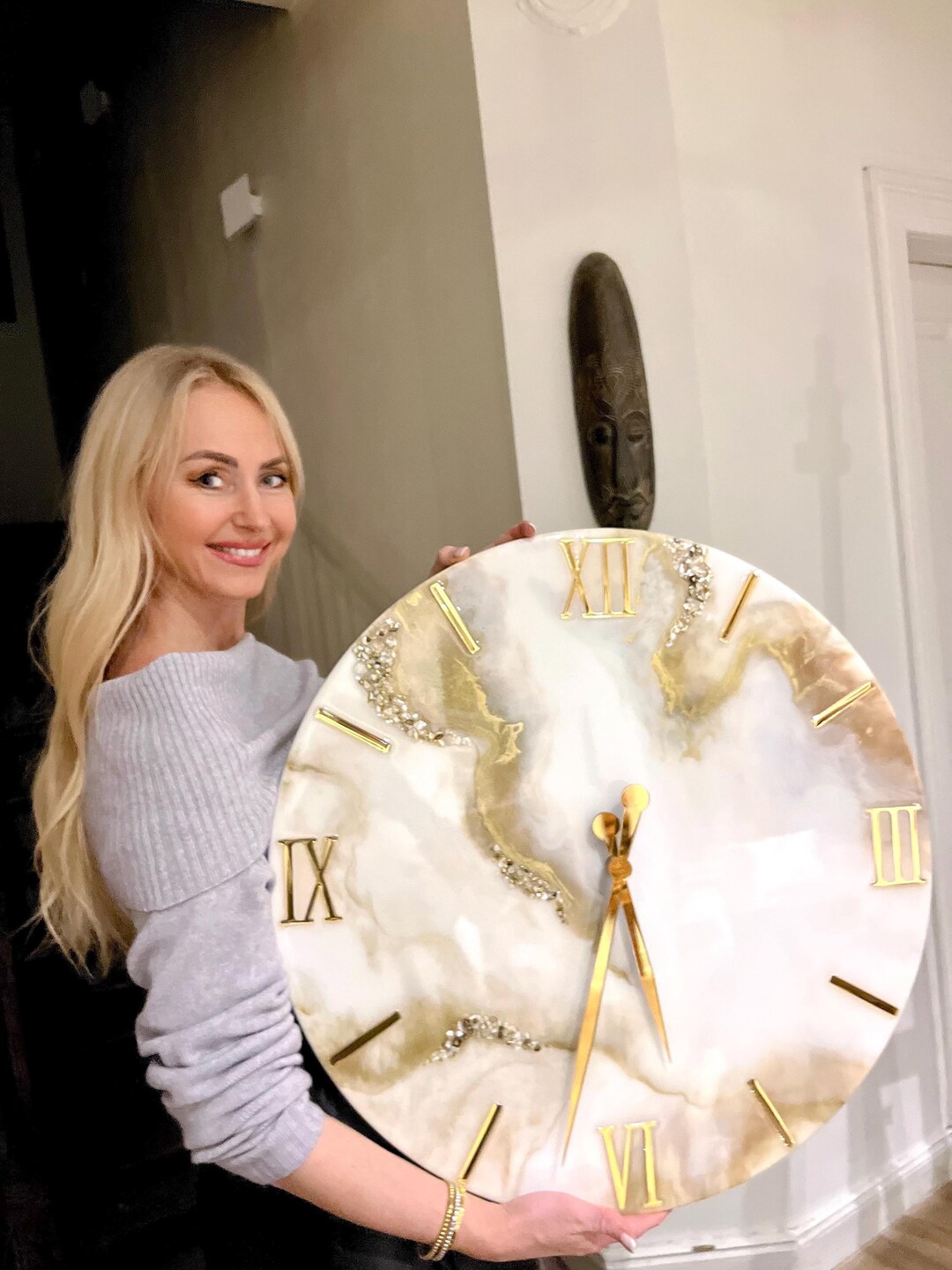Beige Marble Wall Clock: Elegant Epoxy Resin Art, Modern Decor - Etsy