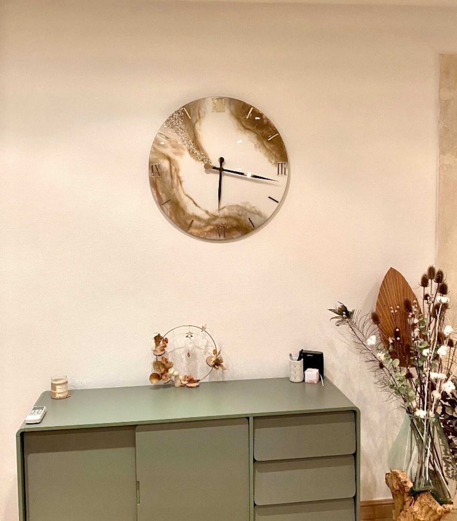 Large Beige Marble Wall Clock, Epoxy Resin Art, Elegant Home Decor - Etsy