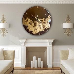 Large Wall Clock Dark Brown and Gold Wall Clock Unique Wall Clock by ...