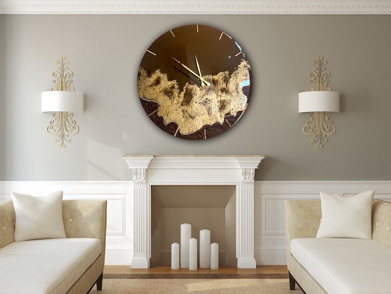 Large Wall Clock Dark Brown and Gold Wall Clock Unique Wall Clock by ...