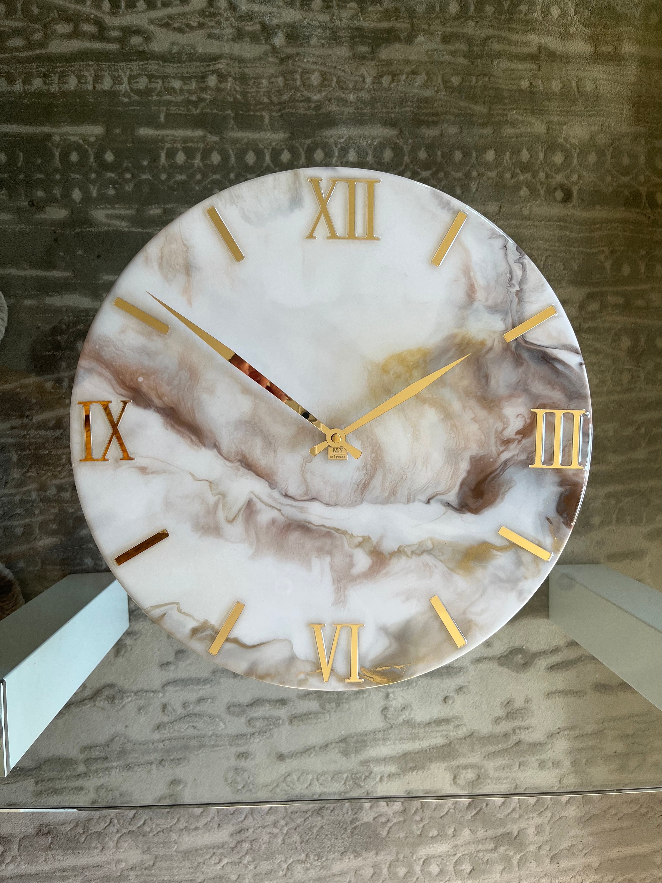 Wedding Gift Clock Light Beige Elegant Resin Marble Wall Clock With ...