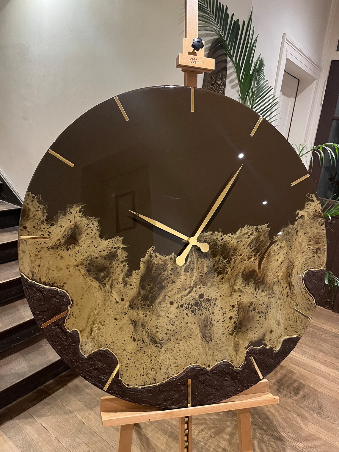 Large Wall Clock Dark Brown and Gold Wall Clock Unique Wall Clock by ...