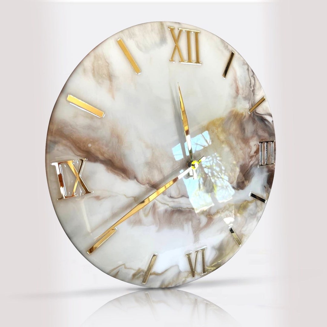 Wedding Gift Clock Light Beige Elegant Resin Marble Wall Clock With ...