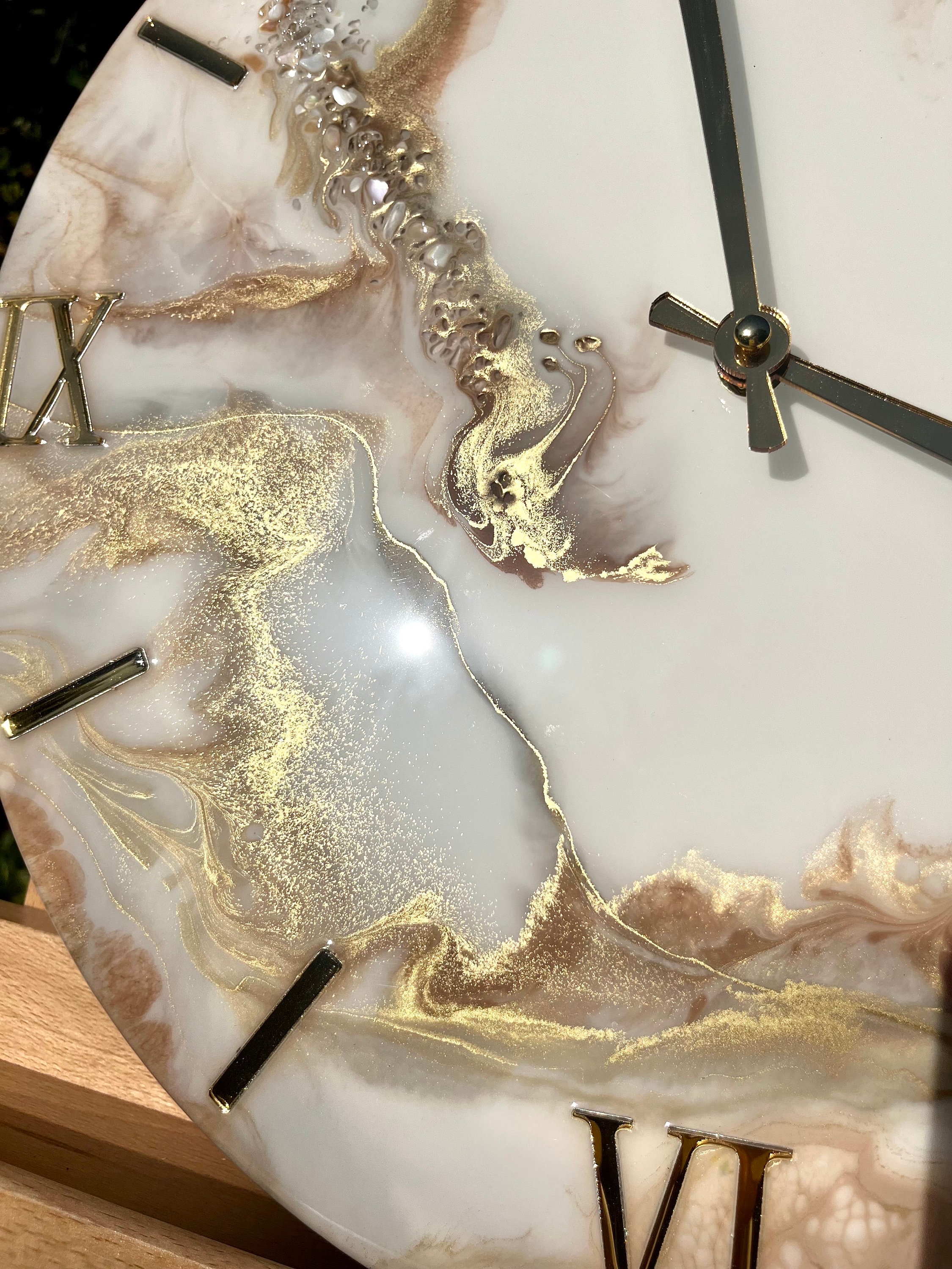 Housewarming Gift Light Beige Elegant Marble Wall Clock With Gold Hands ...