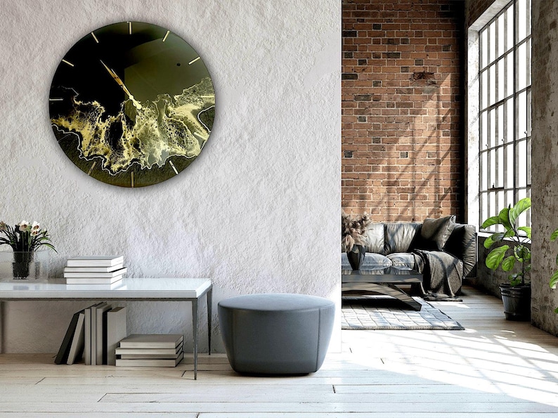 Epoxy Resin Wall Clock, Modern Black and Gold Art Decor - Etsy