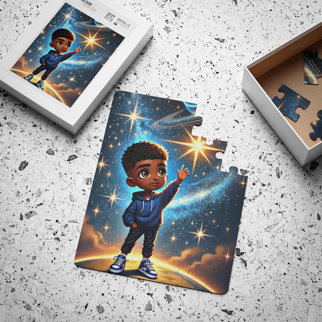 Reach for the Stars Puzzle | Black Boy Cosmic Jigsaw | Empowerment Gift ...