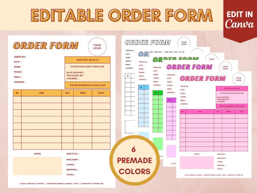 Order Form Template | Printable Order Form | Custom Order Forms | 5 ...