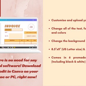 Invoice Template Printable Invoice Custom Order Forms 5 Premade Colors ...