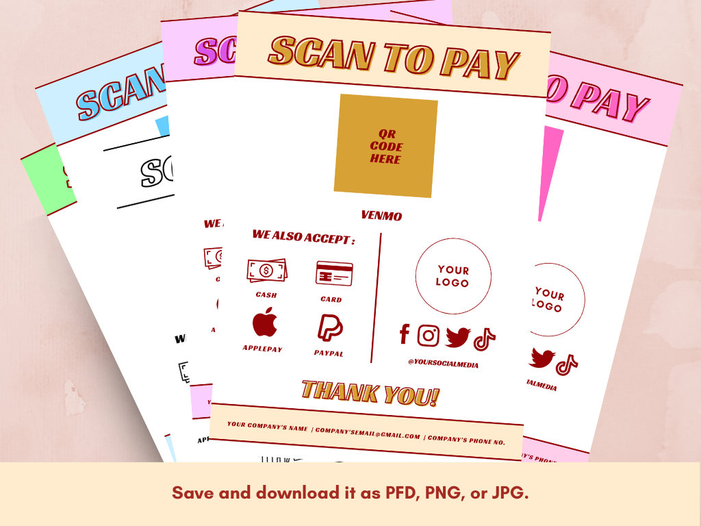 Scan to Pay Template | Printable Scan to Pay| QR Template | 5 Premade ...