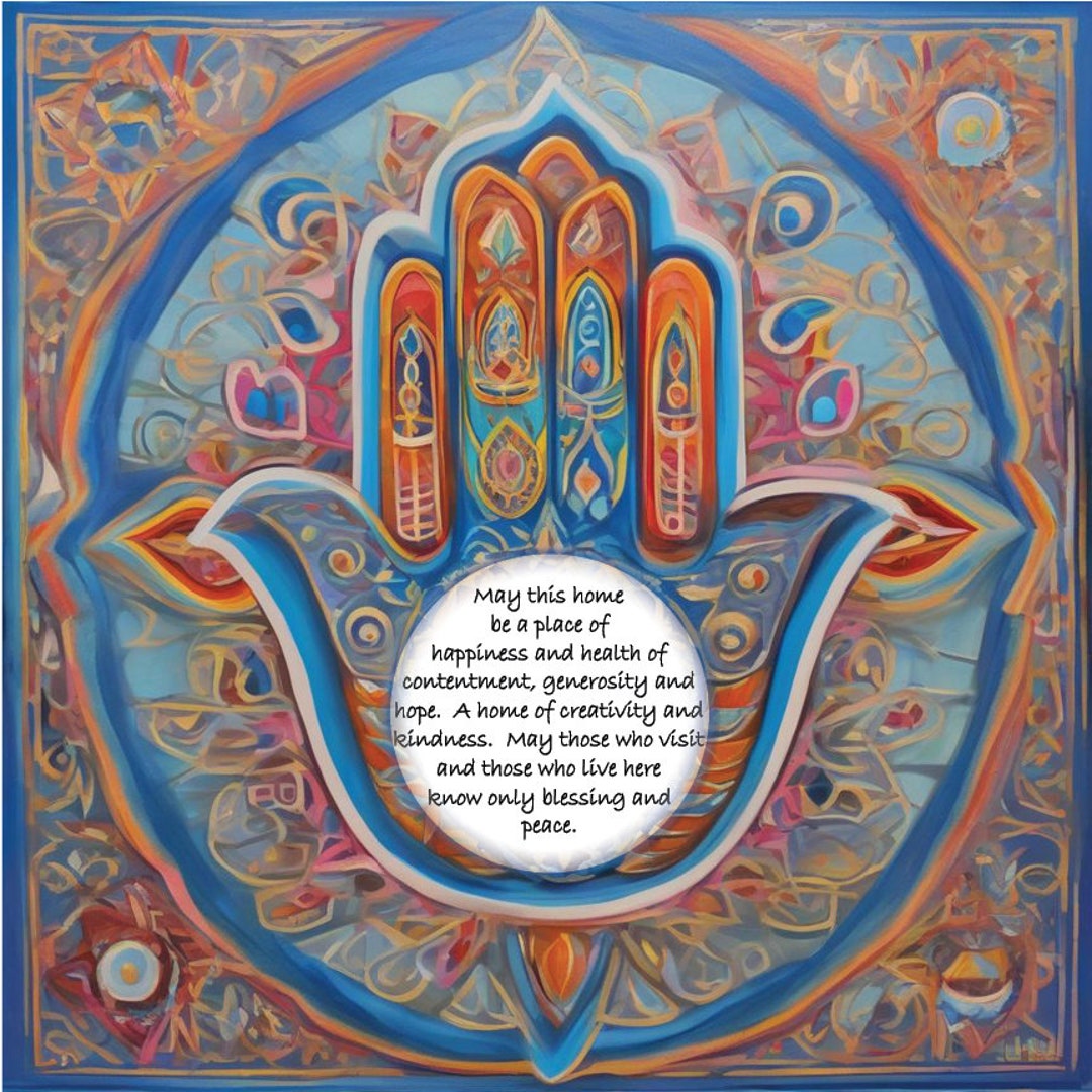 Red and Blue Hamsa With Home Blessing - Etsy