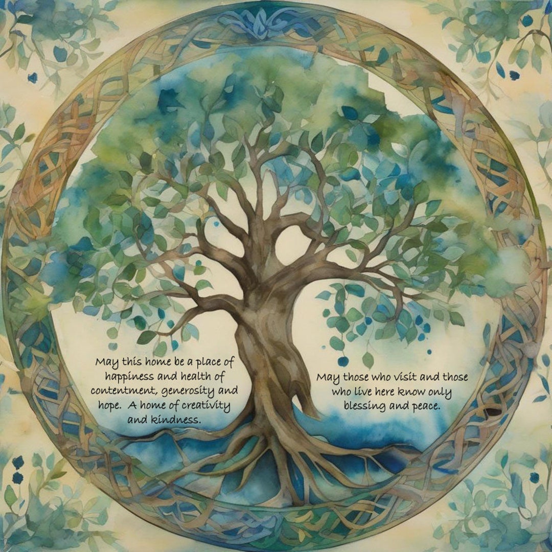 Green Water Color Tree of Life With Home Blessing - Etsy