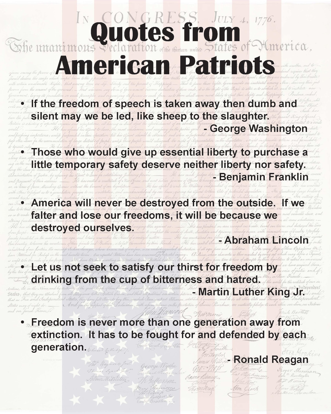 Quotes From American Patriots Sign - Etsy