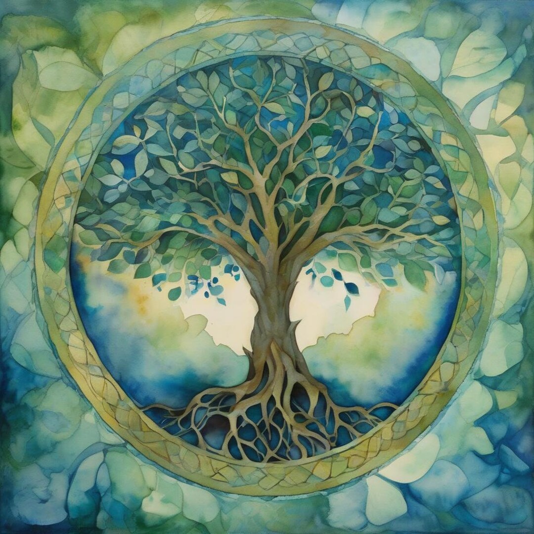 Blue Water Color Tree of Life With Home Blessing - Etsy
