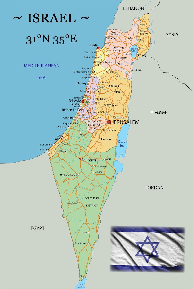 Israel Map Poster With Friends in High Places - Etsy