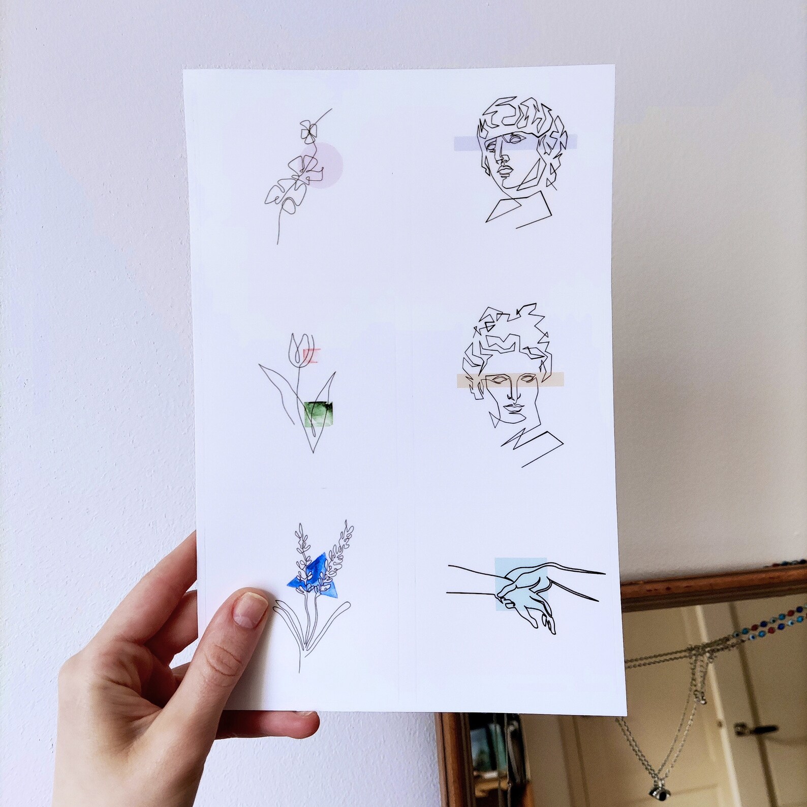 Minimalist One Line Sticker Sheet | Flowers Ancient Heads Square ...