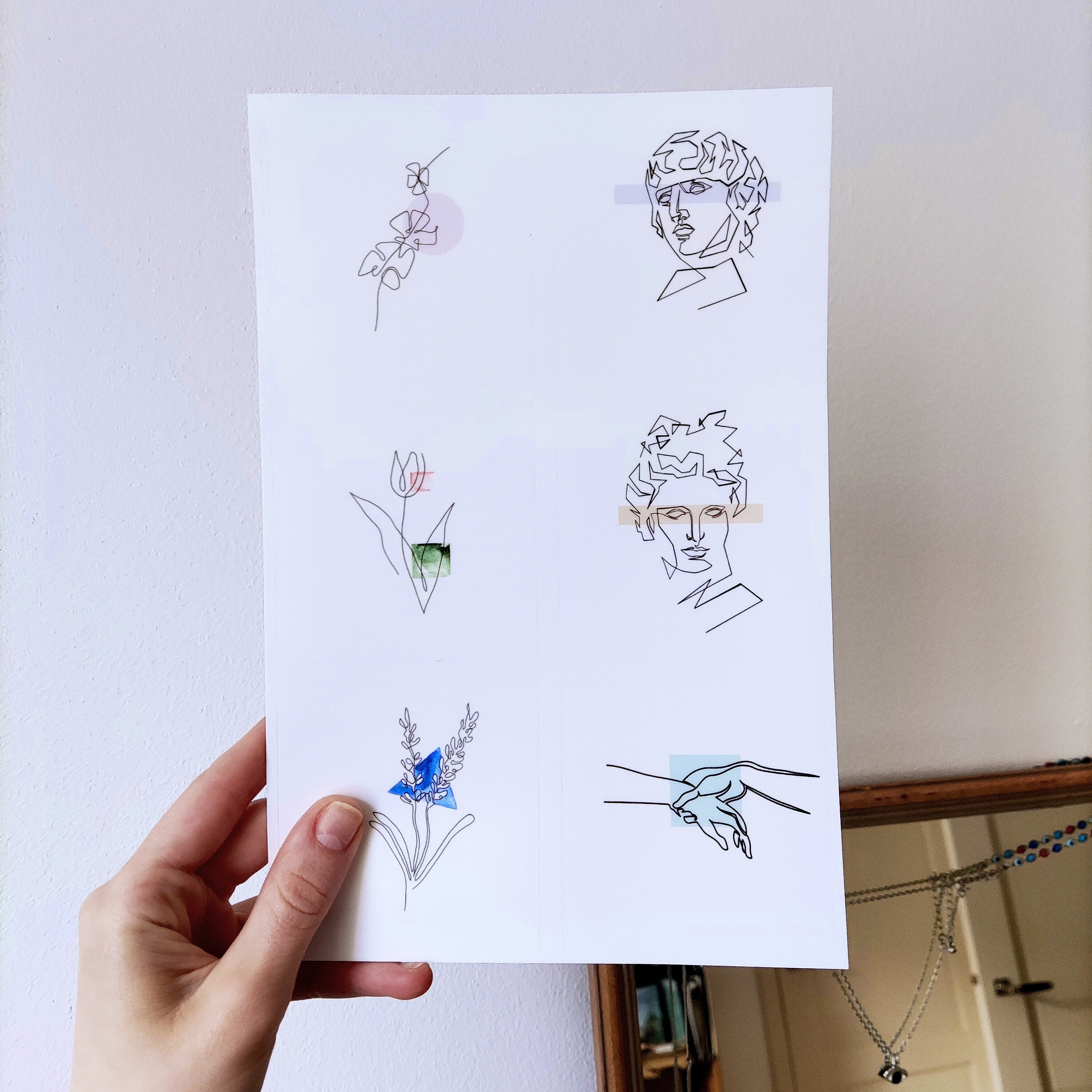 Minimalist One Line Sticker Sheet | Flowers Ancient Heads Square ...