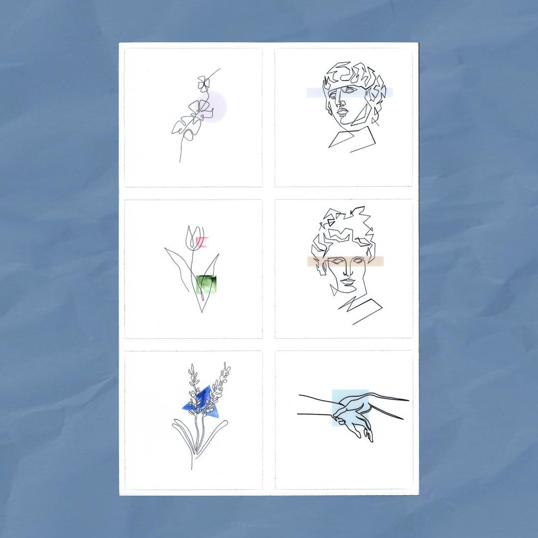 Minimalist One Line Sticker Sheet | Flowers Ancient Heads Square ...