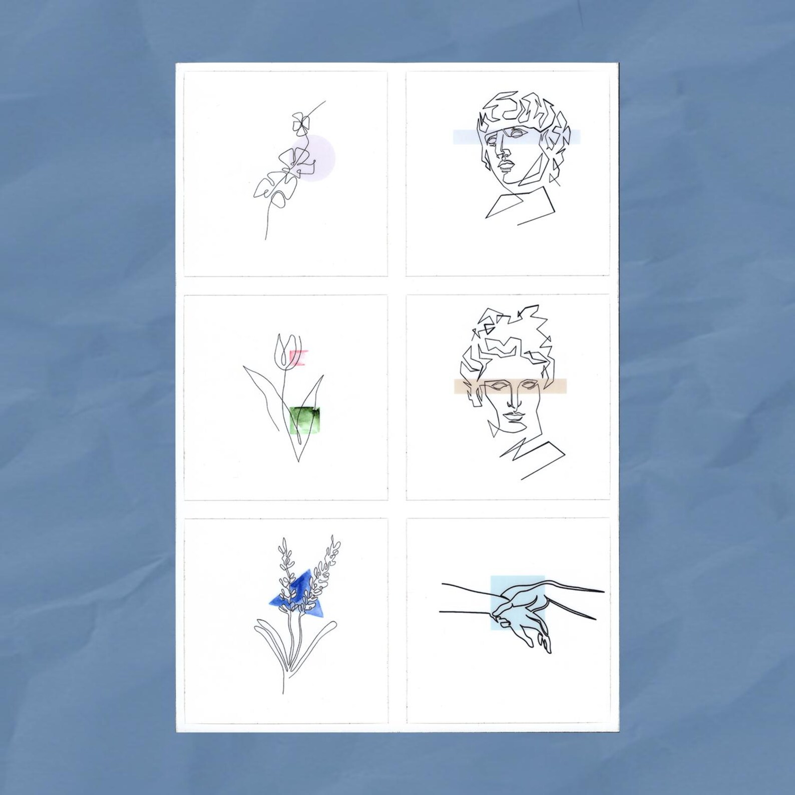 Minimalist One Line Sticker Sheet | Flowers Ancient Heads Square ...