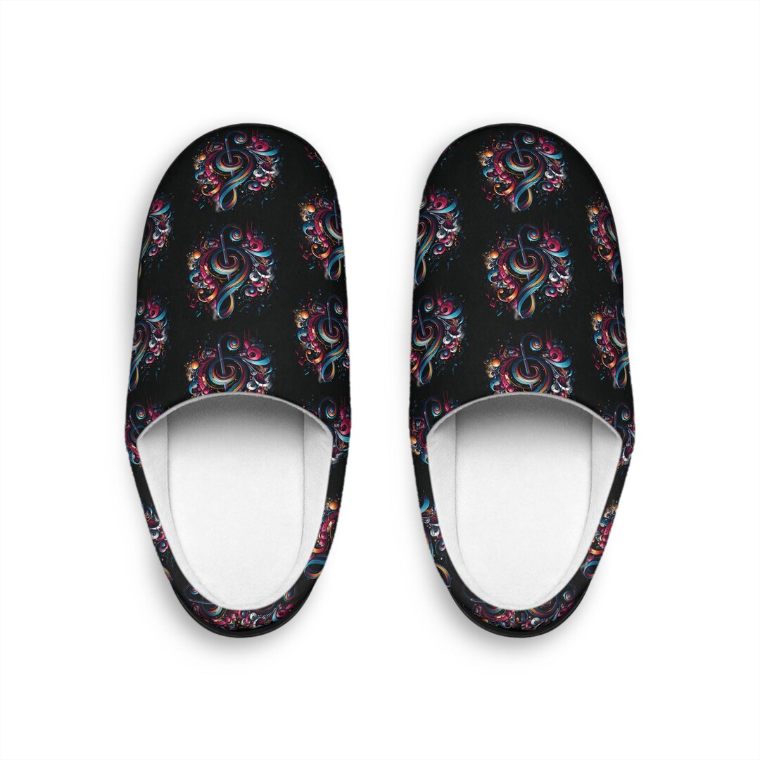 Slippers With Treble Clef Design, Music Lover Indoor Shoes, Graffiti ...