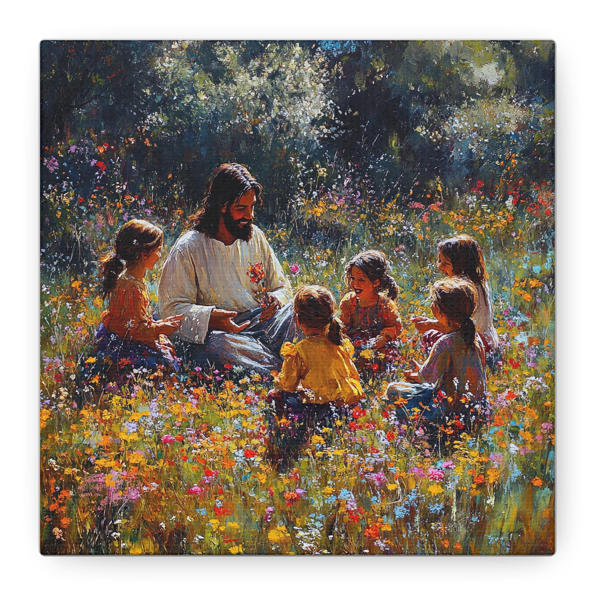 Jesus With Children Canvas Art, Wildflower Meadow Christian Wall Decor ...