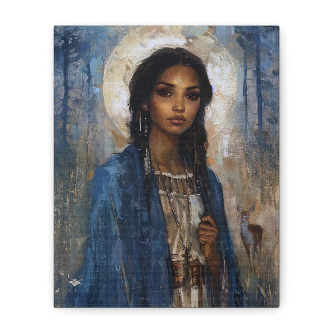 Saint Kateri Tekakwitha Art: Native American Catholic Icon, Serene Blue ...