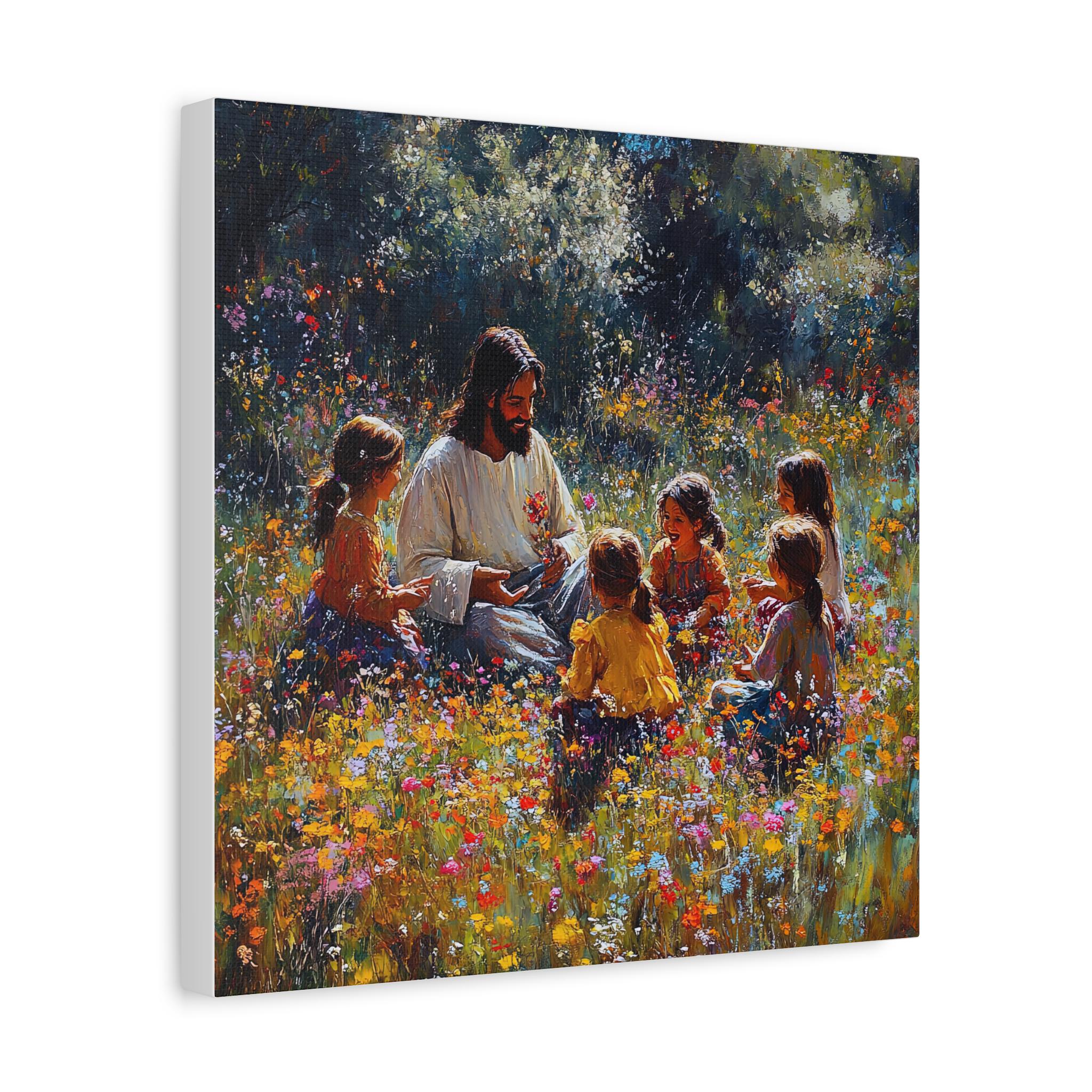 Jesus With Children Canvas Art, Wildflower Meadow Christian Wall Decor ...