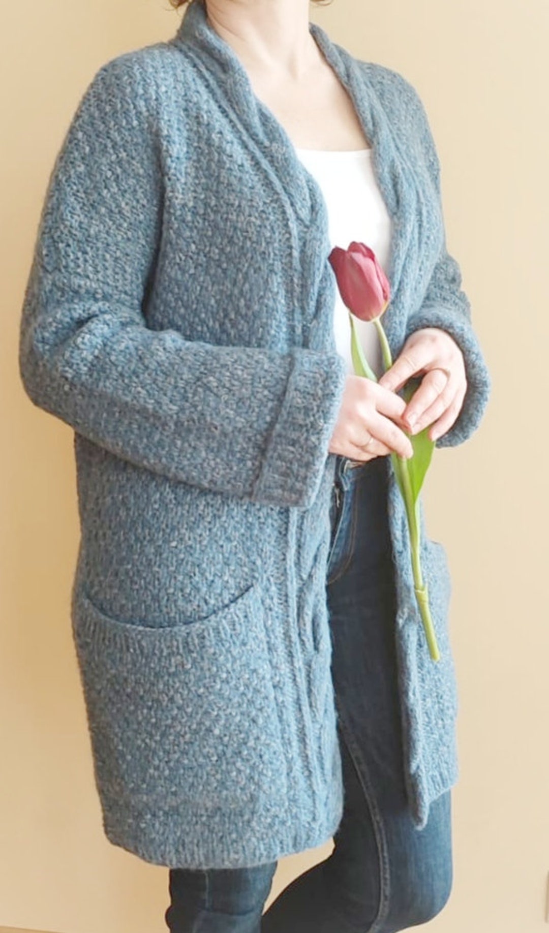 Long Hand Knitted Womans Chunky Alpaca Wool Cardigan With Pockets ...
