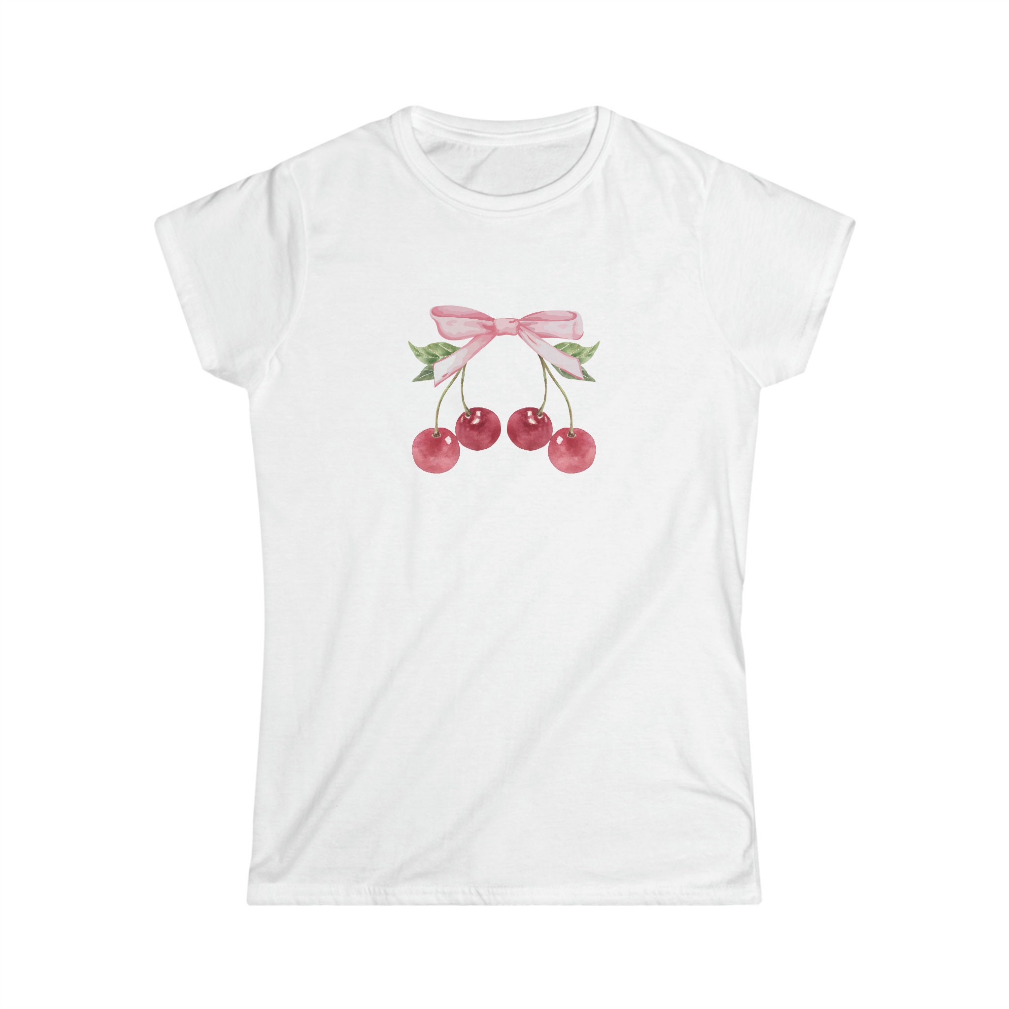 Cherry With a Bow Tee, Pink Bow Shirt, Cherries Shirt, Coquette Top ...