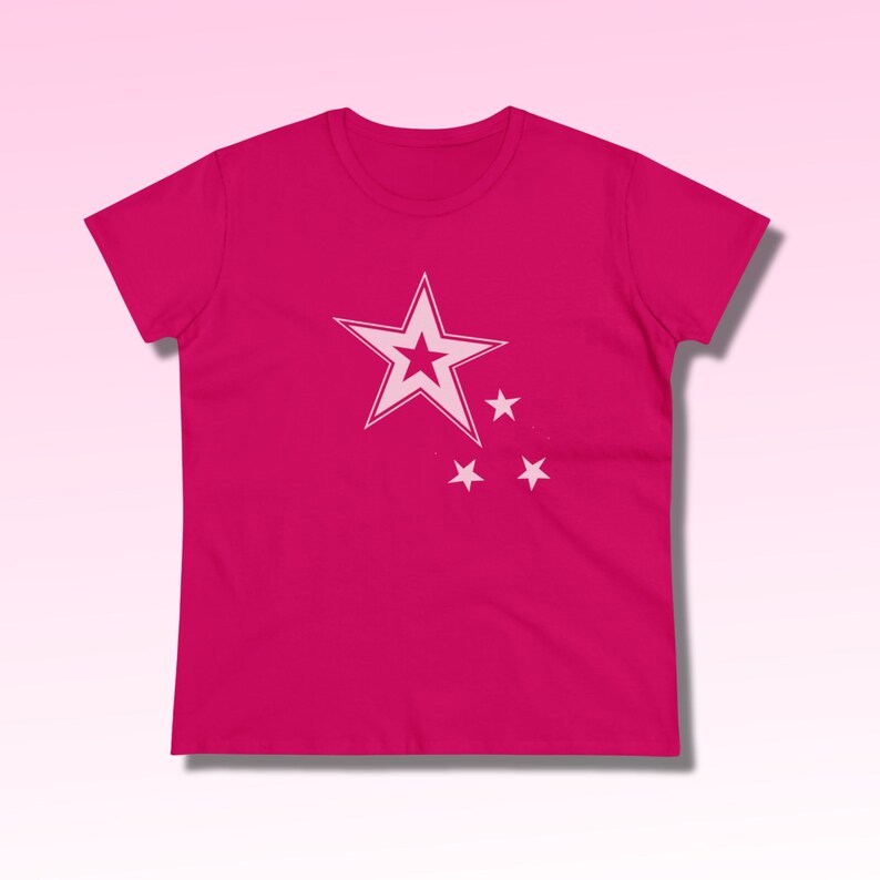 Y2k Pink Star Cotton Tee, Star Shirt, Lucky Star Shirt, Soft Girl ...