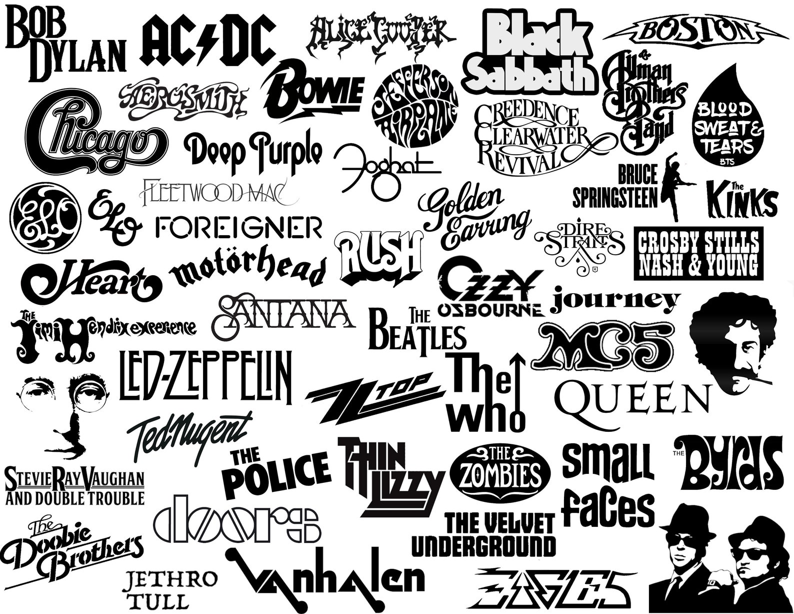 Rock & Roll Decals Stickers Classic Sabbath Byrds Queen Jimi Beatles ...