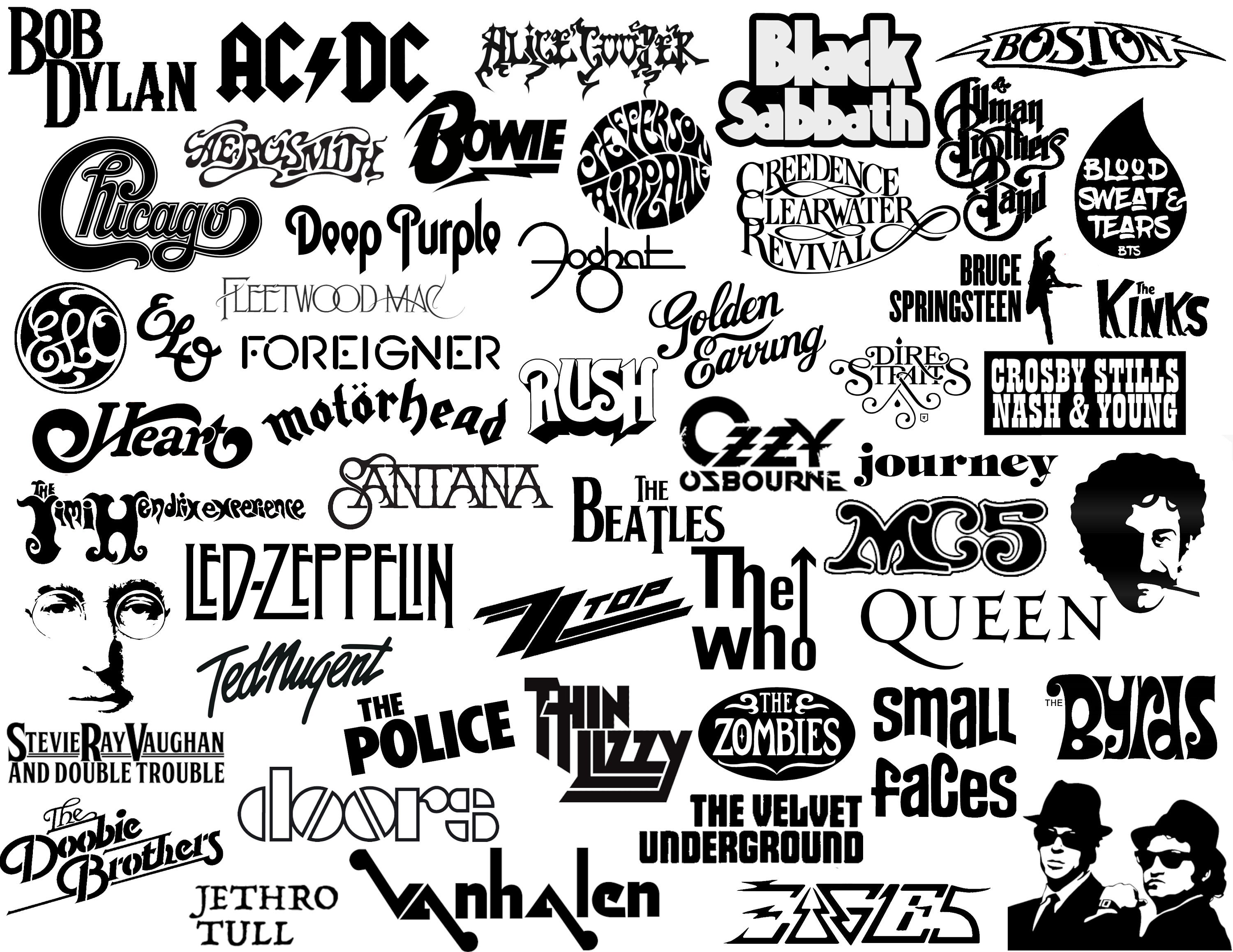 Rock & Roll Decals Stickers Classic Sabbath Byrds Queen Jimi Beatles ...