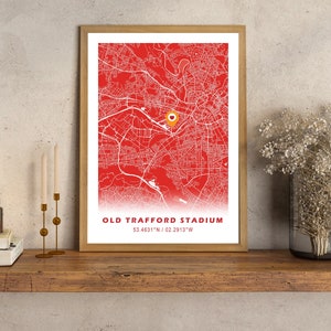 Old Trafford Stadium Poster, Man United FC Location Map, Old Trafford ...