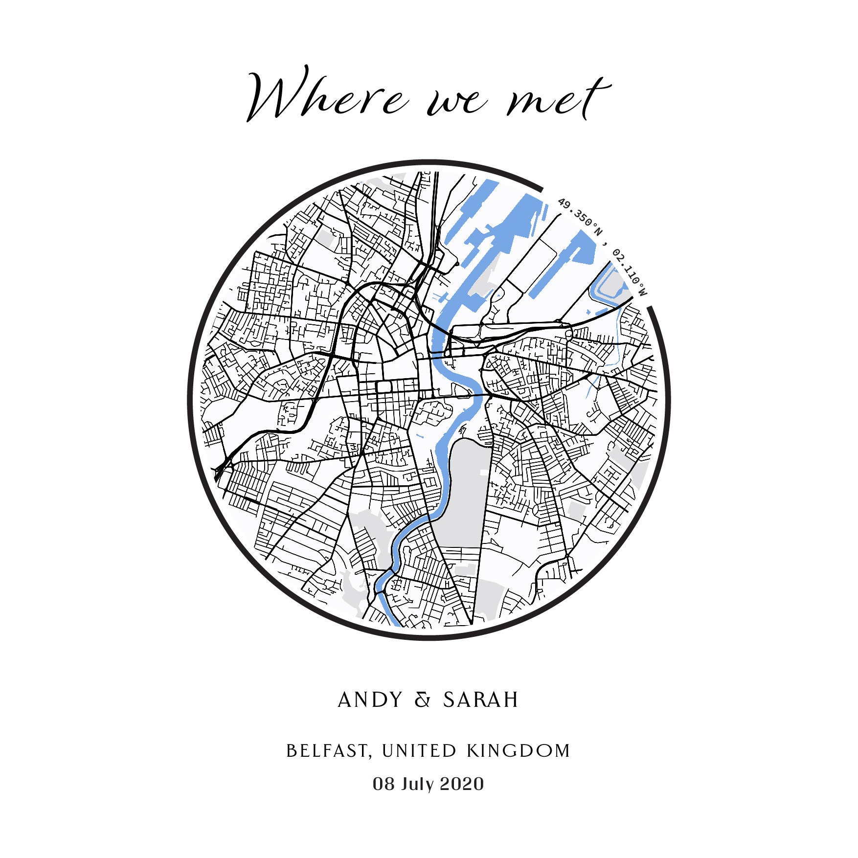 Quality Custom Map Card, Where We Met Card, Personalised Map Card ...