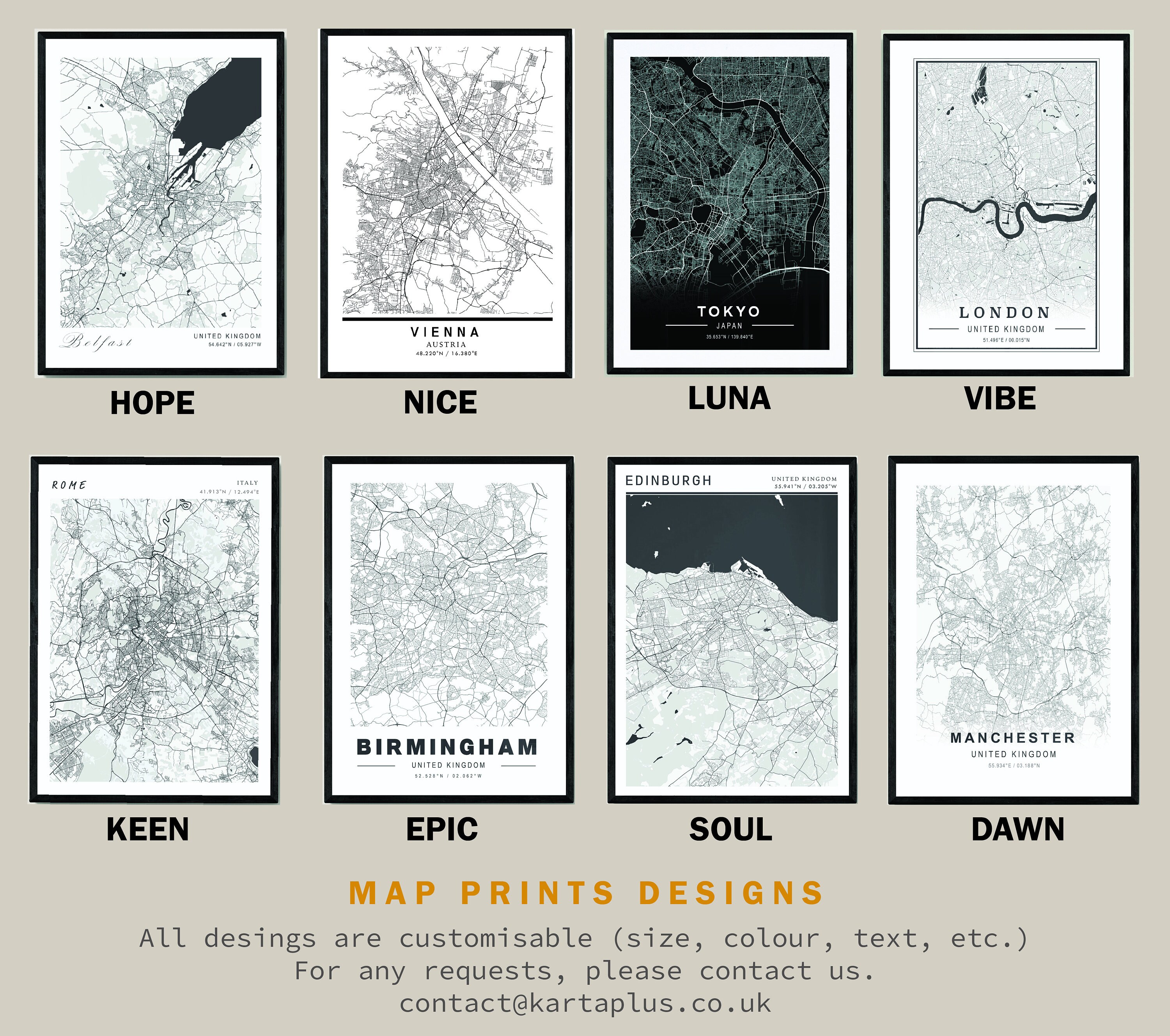 Custom Map Prints, Any Location, Map Print Poster, 3for2 Offer, City ...